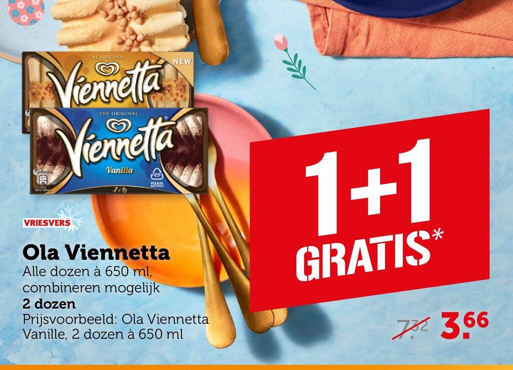 Ola Viennetta 650 ml 1+1 gratis aanbieding bij Coop