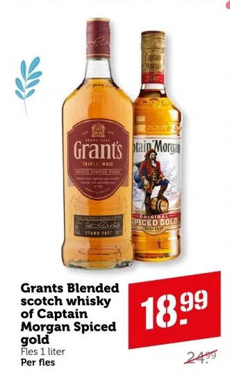Grants Blended scotch whisky of Captain Morgan Spiced gold 1 L ...