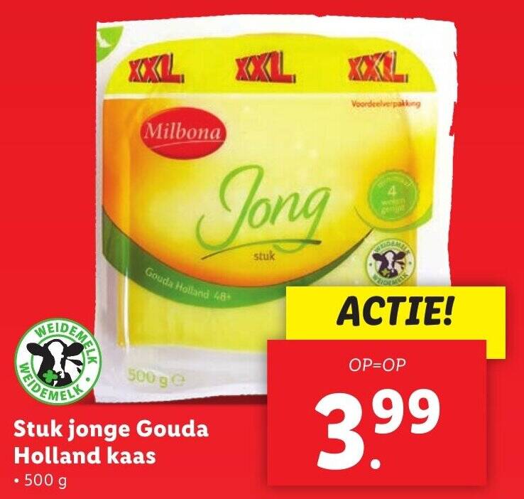 Stuk jonge Gouda Holland kaas Voordeelverpakking 500 gram aanbieding ...