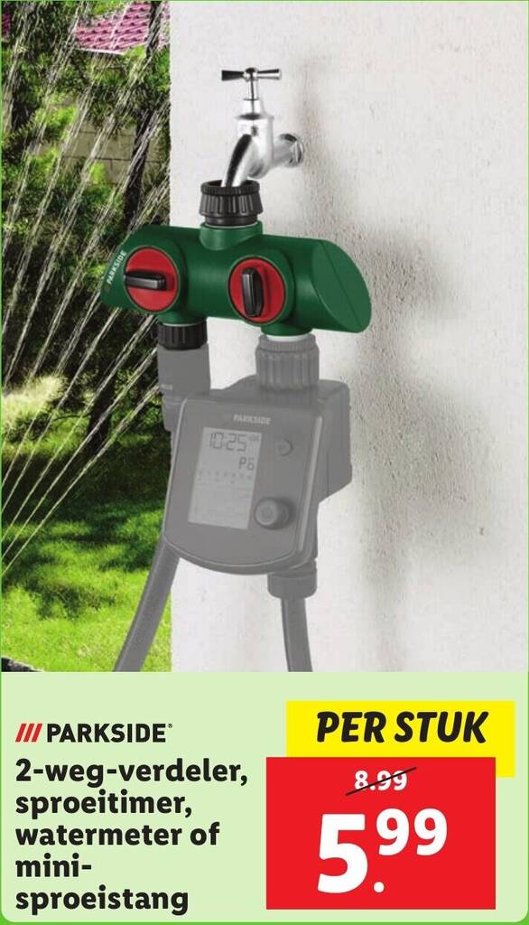 Parkside 2-weg-verdeler, sproeitimer, watermeter of minisproeistang ...