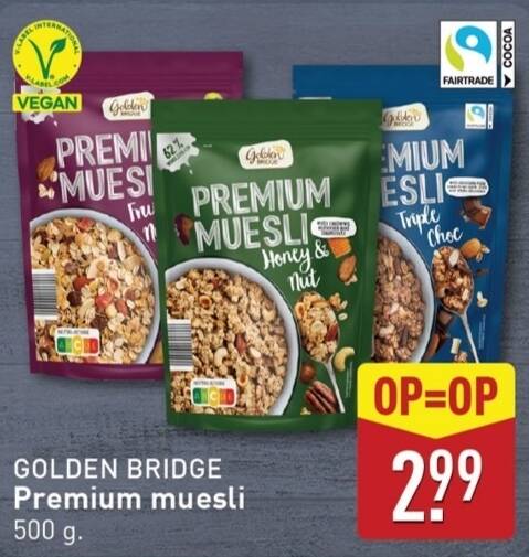 GOLDEN BRIDGE Premium muesli 500 g aanbieding bij ALDI