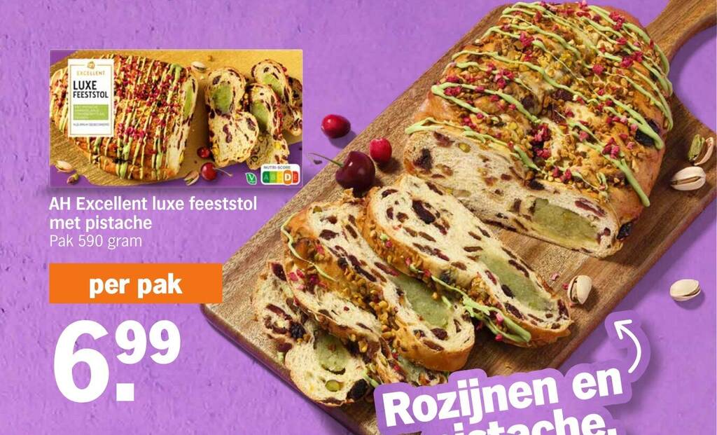 AH Excellent luxe feeststol met pistache 590 g aanbieding bij Albert ...
