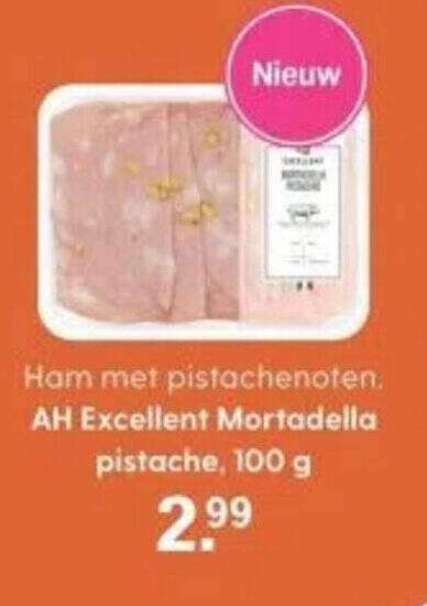 AH Excellent Mortadella pistache 100 g aanbieding bij Albert Heijn