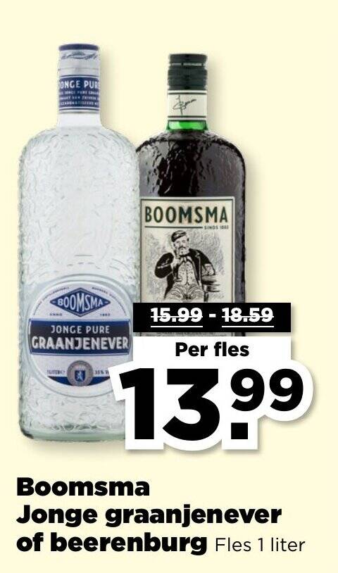 Boomsma Jonge graanjenever of beerenburg 1 liter aanbieding bij PLUS