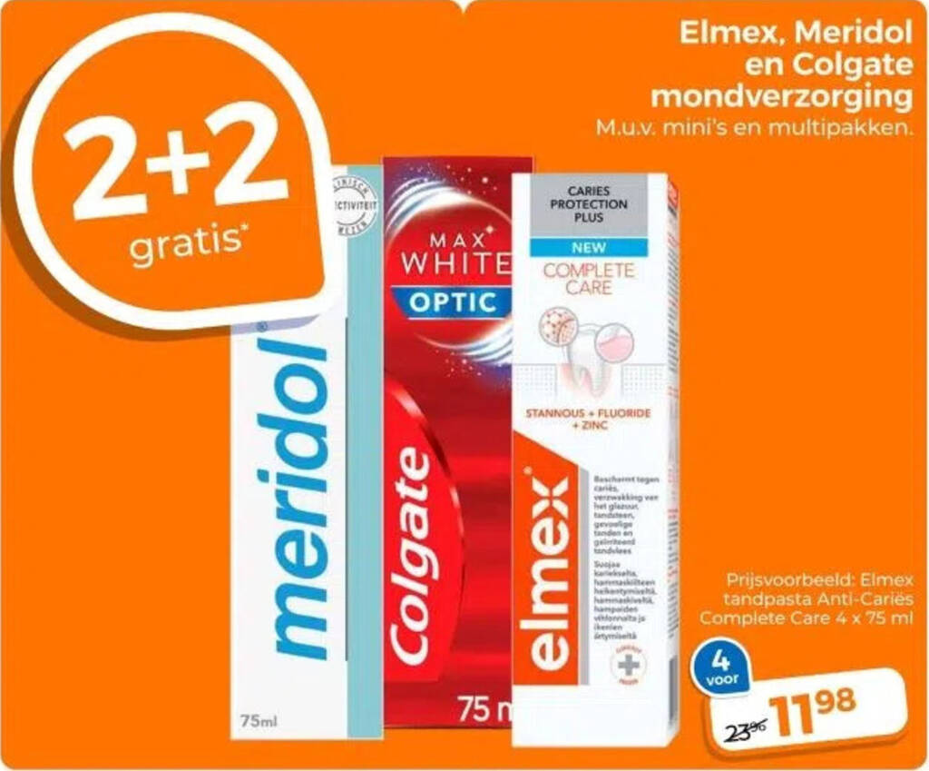 Elmex, Meridol en Colgate mondverzorging 2+2 gratis aanbieding bij ...