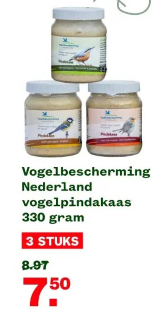 Vogelbescherming Nederland vogelpindakaas 330 g aanbieding bij Welkoop