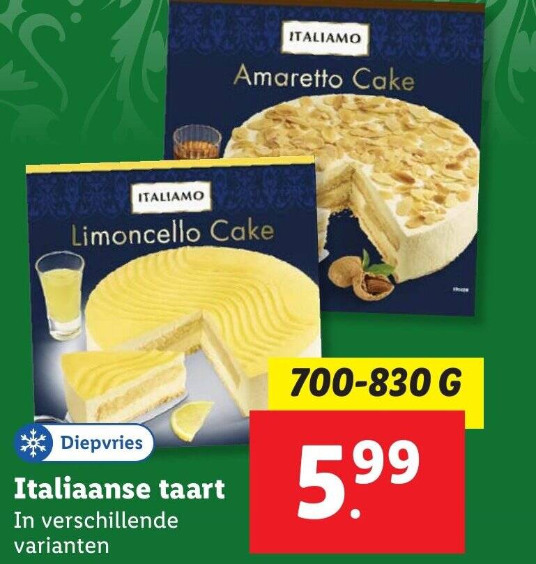 Diepvries Italiaanse taart 700/830 g aanbieding bij Lidl