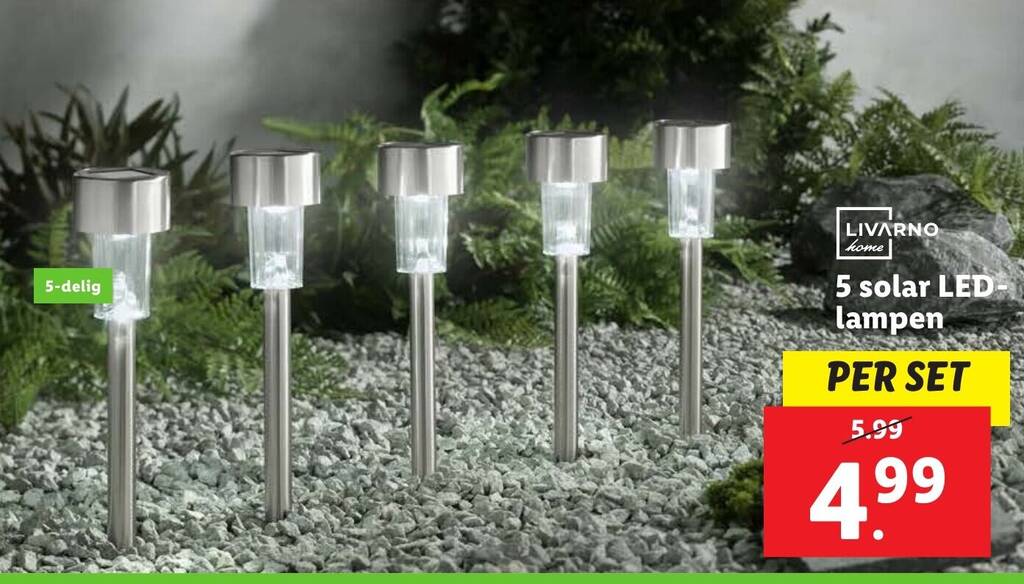 5 solar LED lampen aanbieding bij Lidl