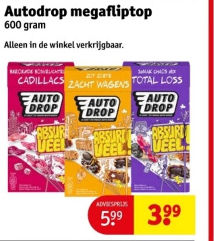 Autodrop megafliptop 600 gram aanbieding bij Kruidvat