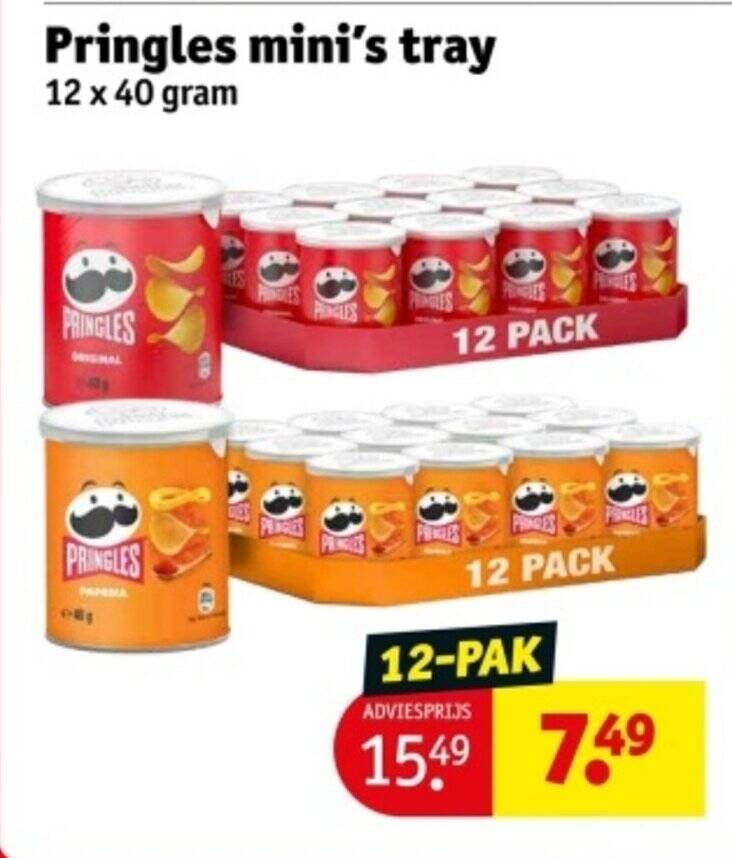 Pringles mini's tray 12 x 40 gram aanbieding bij Kruidvat