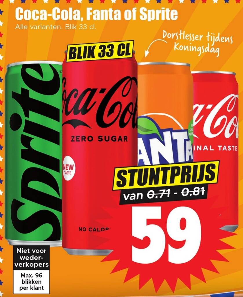 Coca-Cola, Fanta of Sprite 33 cl aanbieding bij Dirk