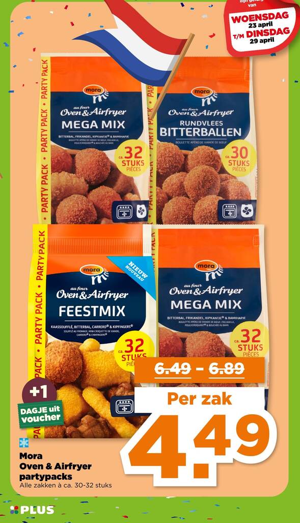 Mora Oven & Airfryer partypacks aanbieding bij PLUS