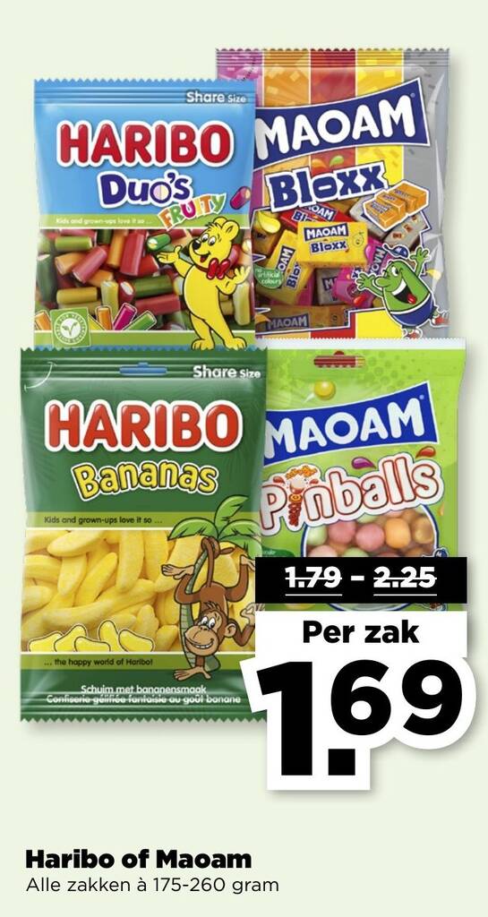 Haribo of Maoam 175 - 260 g aanbieding bij PLUS