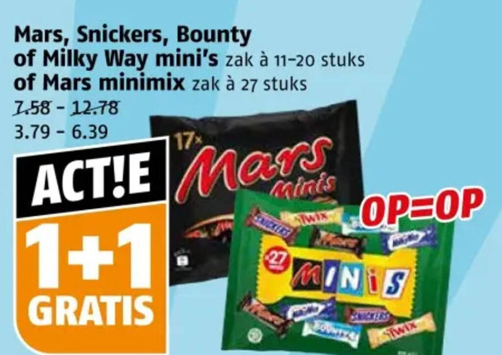Mars, Snickers, Bounty of Milky Way mini's of Mars minimix 1+1 GRATIS ...