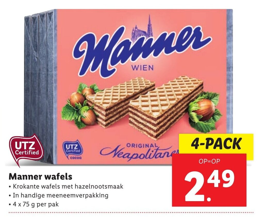 Manner wafels 4*75 gr aanbieding bij Lidl