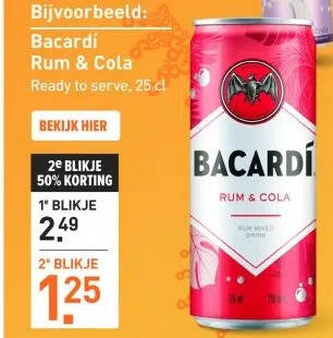 Bacardi Rum & Cola 25CL Mixen aanbieding bij Gall & Gall € 2,49