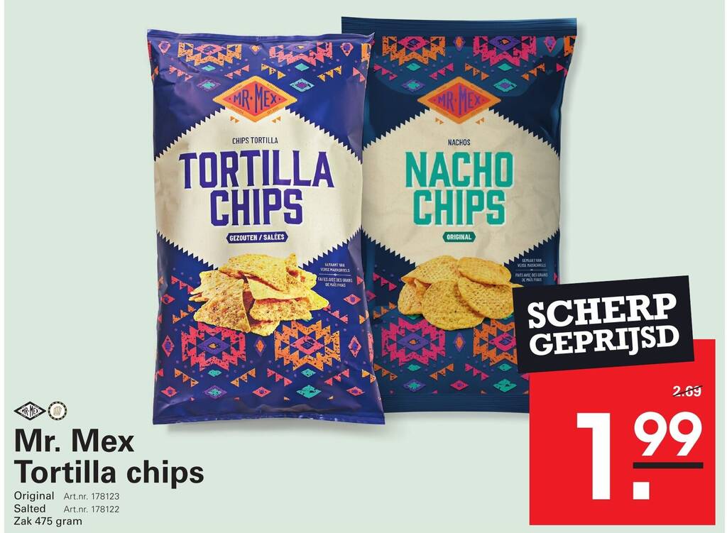 Mr. Mex Tortilla chips 475 g aanbieding bij De Kweker