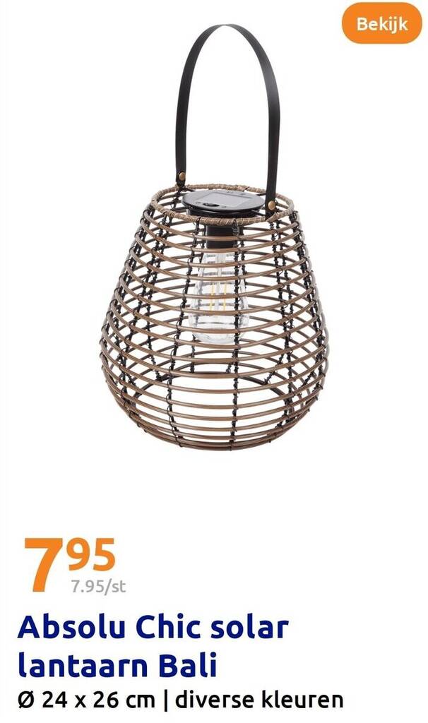 Absolu Chic solar lantaarn Bali Ø 24 x 26 cm aanbieding bij Action