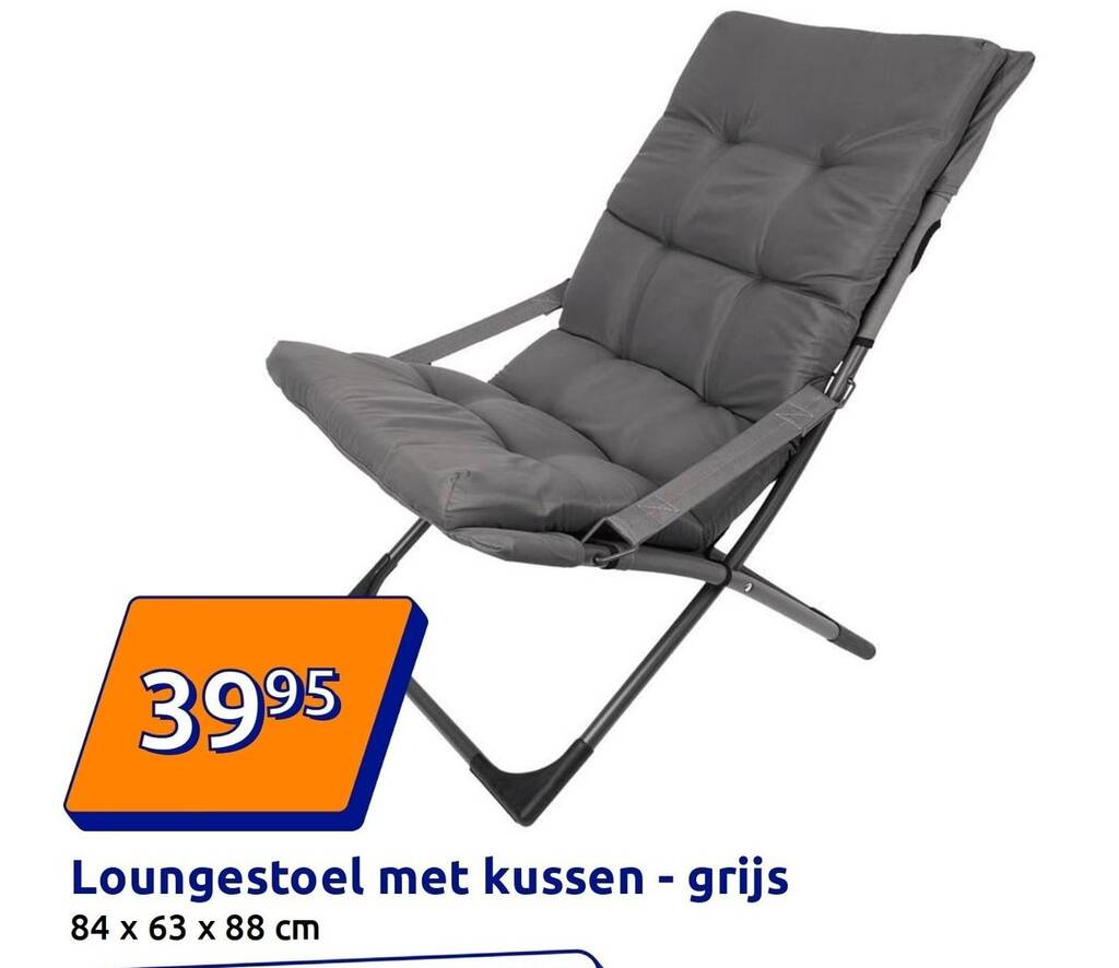 Loungestoel met kussen grijs 84 x 63 x 88 aanbieding bij Action