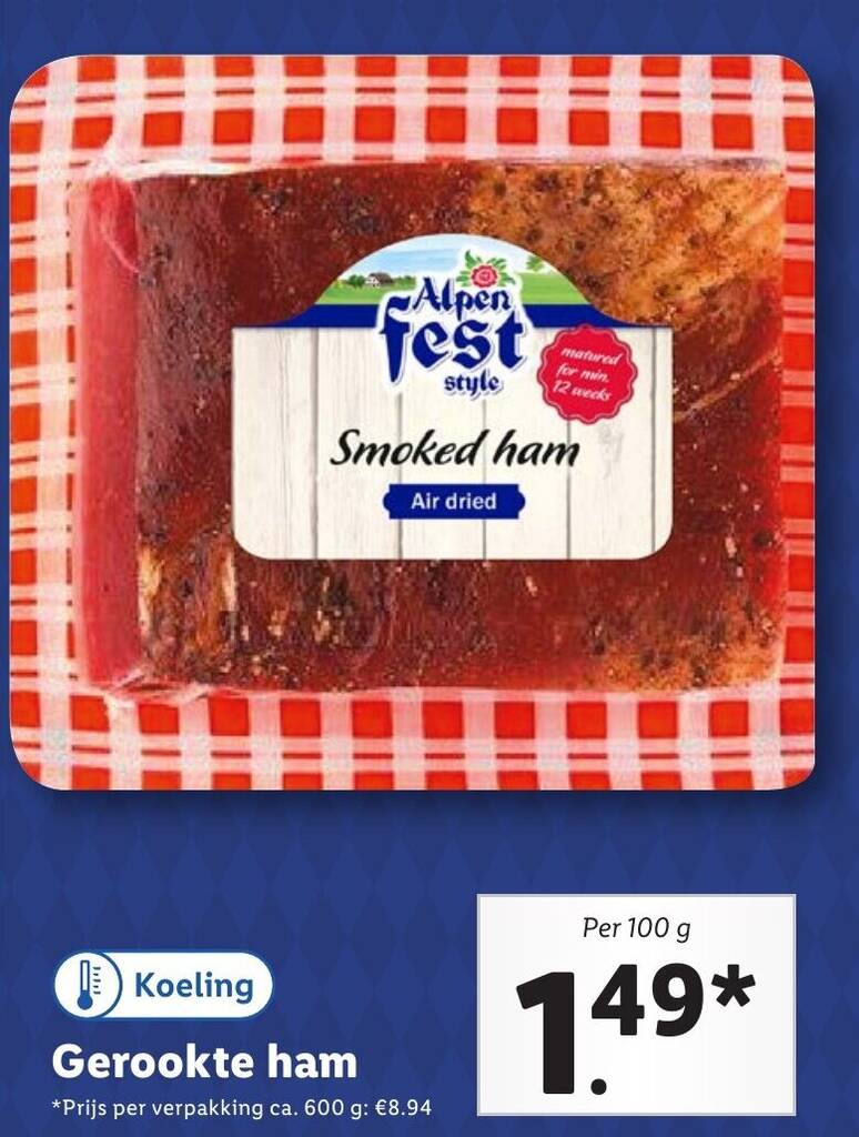 Gerookte ham 100 g aanbieding bij Lidl