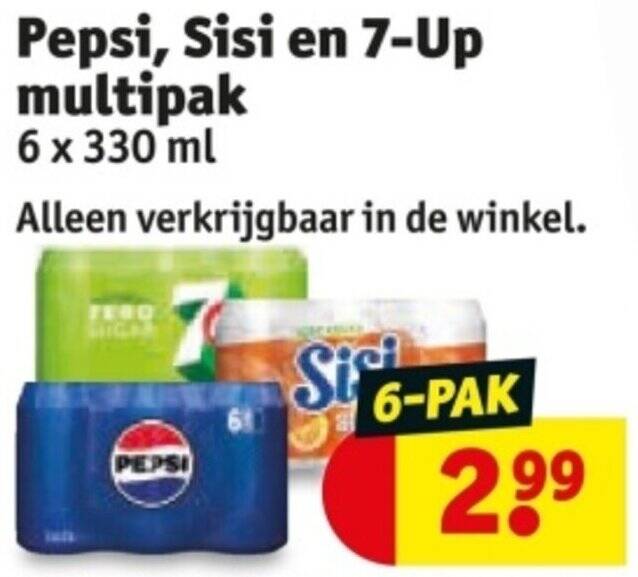 Pepsi, Sisi en 7-Up multipak 6 x 330 mL aanbieding bij Kruidvat