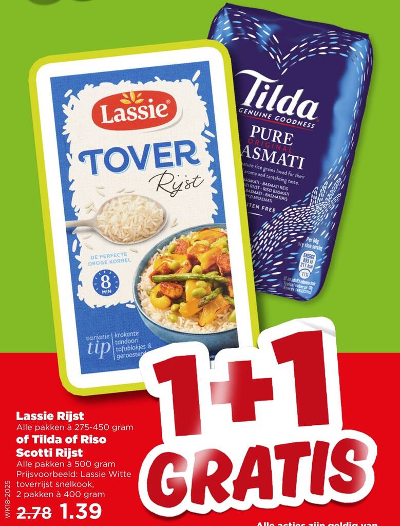 Lassie Rijst of Tilda of Riso Scotti Rijst 275 - 500 g 1+1 GRATIS ...