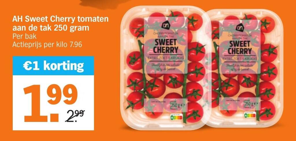 AH Sweet Cherry tomaten aan de tak 250 g aanbieding bij Albert Heijn