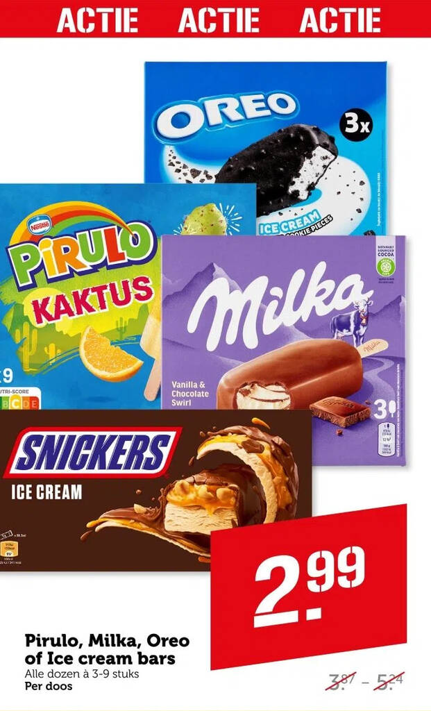 Pirulo, Milka, Oreo of Ice cream bars aanbieding bij Coop