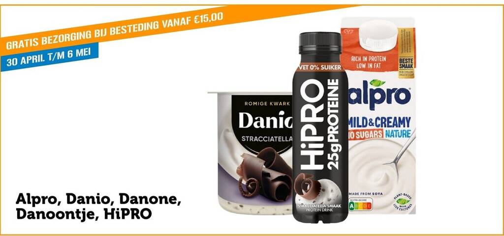 Alpro, Danio, Danone, Danoontje, HiPRO aanbieding bij Coop
