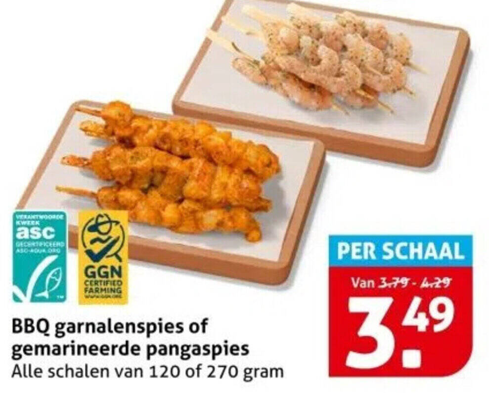 BBQ garnalenspies of gemarineerde pangaspies 120 of 270 gram aanbieding ...