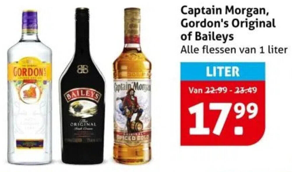 Captain Morgan, Gordon's Original of Baileys 1 liter aanbieding bij ...