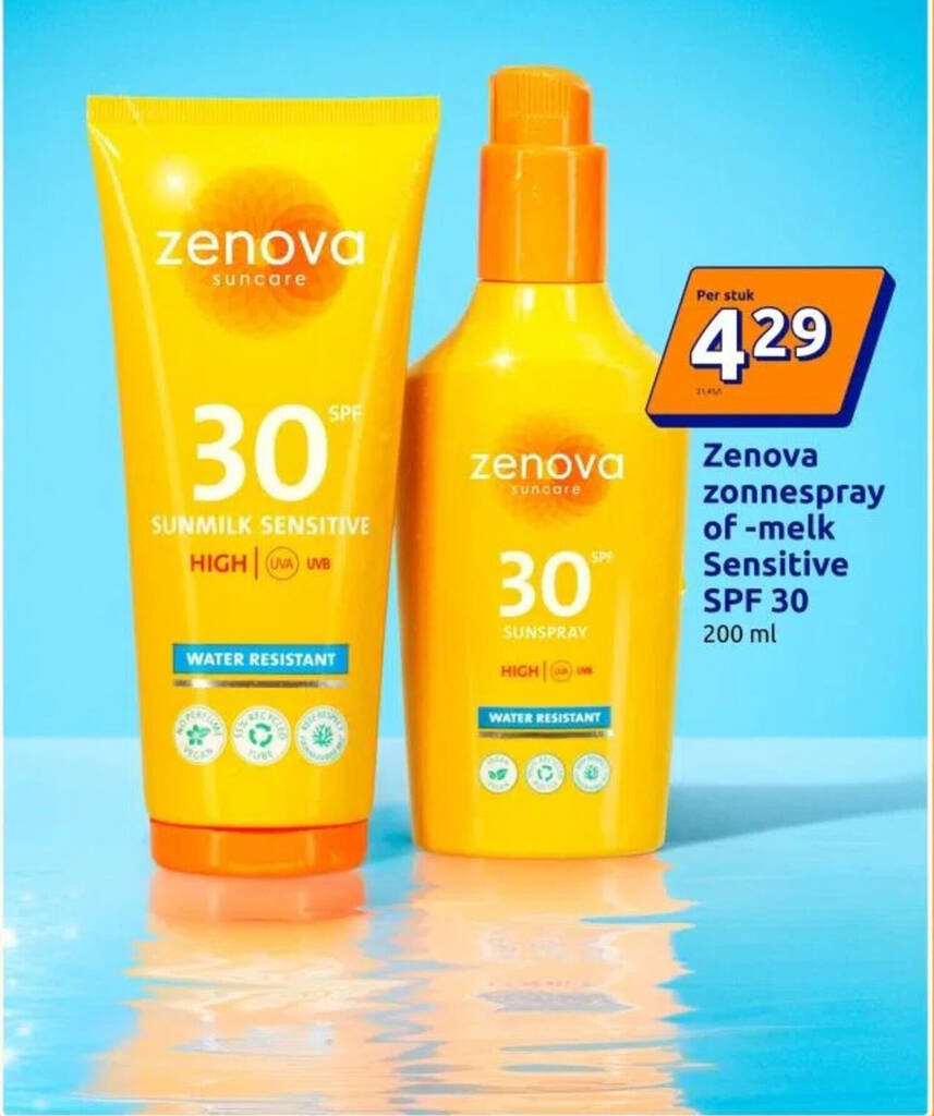 Zenova zonnespray of-melk Sensitive SPF 30 200 ml aanbieding bij Action