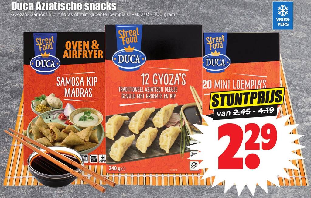 Duca Aziatische snacks 240-400 gram aanbieding bij Dirk
