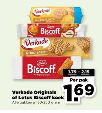Verkade Originals of Lotus Biscoff koek aanbieding bij PLUS