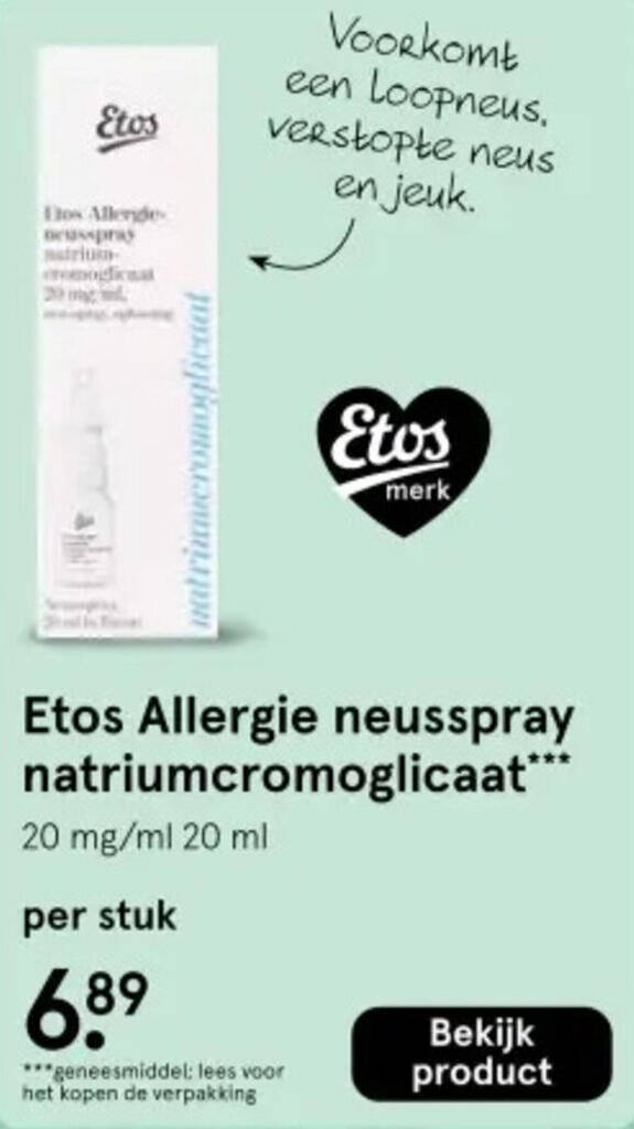 Etos Allergie neusspray natriumcromoglicaat 20 ml aanbieding bij Etos