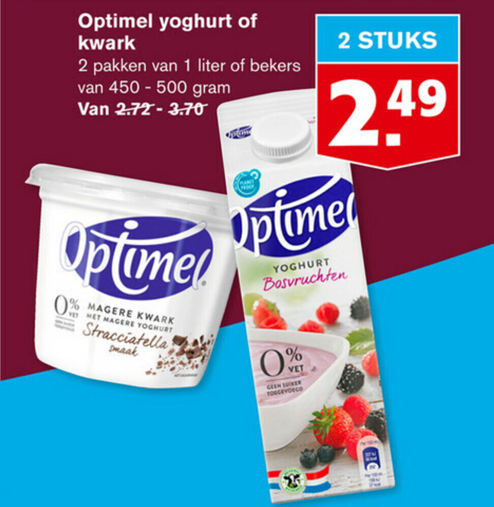 Optimel yoghurt of kwark 450-500g aanbieding bij Hoogvliet