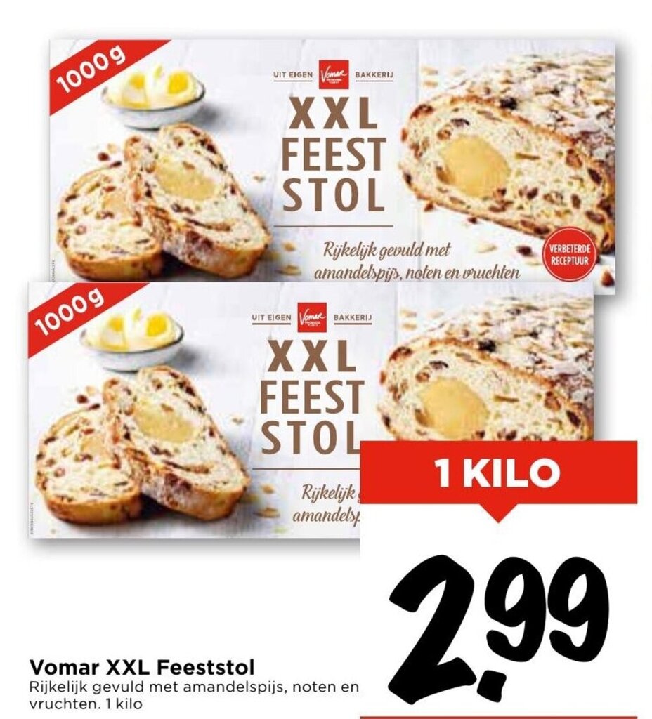 Vomar XXL Feeststol 1kg aanbieding bij Vomar Voordeelmarkt