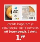 AH Sesambagels, 2 stuks aanbieding bij Albert Heijn