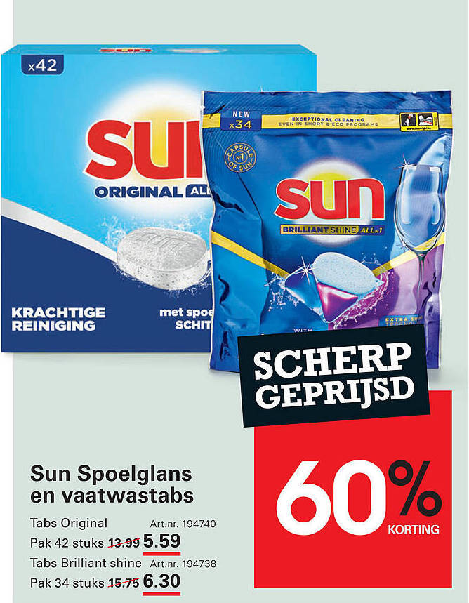Sun Spoelglans en vaatwastabs aanbieding bij Sligro