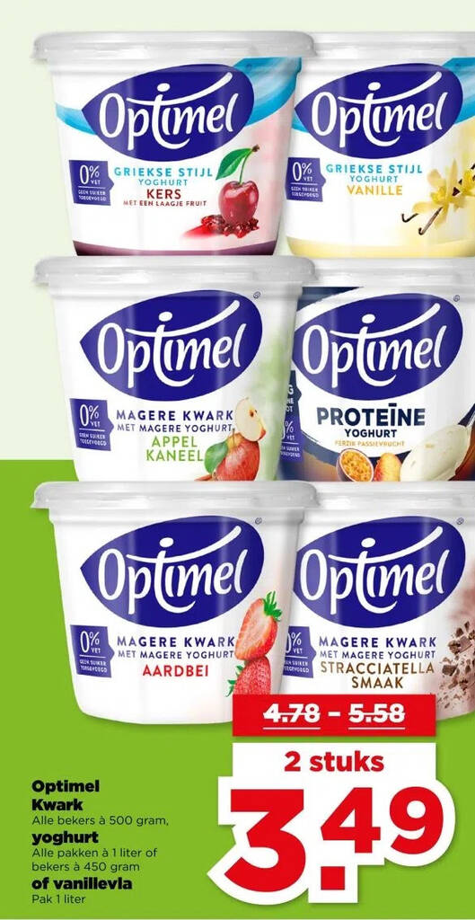 Optimel Kwark, yoghurt of vanillevla aanbieding bij PLUS