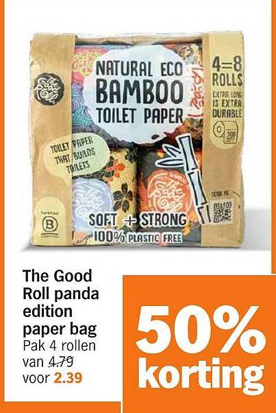 The Good Roll panda edition paper bag aanbieding bij Albert Heijn