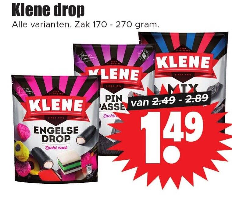 Klene drop 170 - 270 g aanbieding bij Dirk