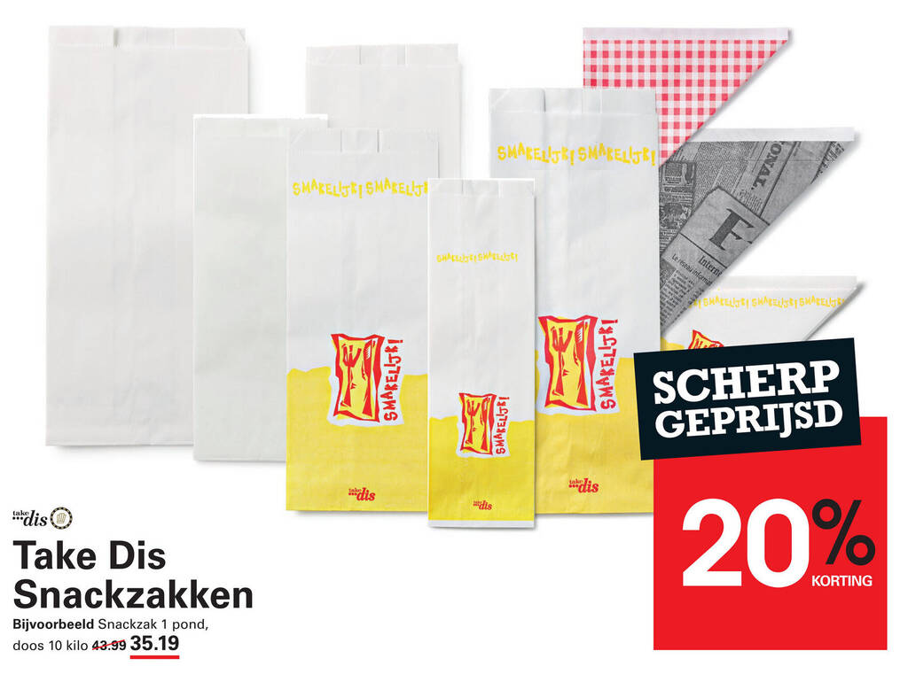 Take Dis Snackzakken 10 kilo aanbieding bij Sligro