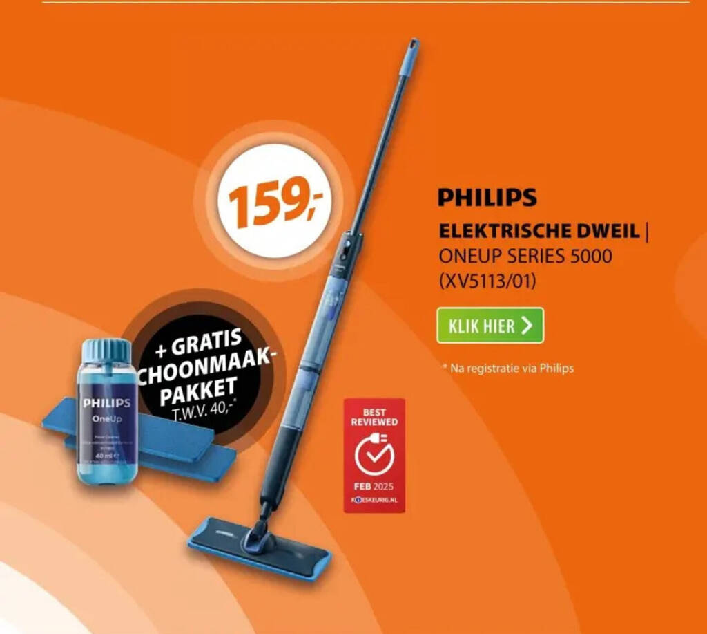 Philips elektrische dweil oneup series 5000 aanbieding bij Expert