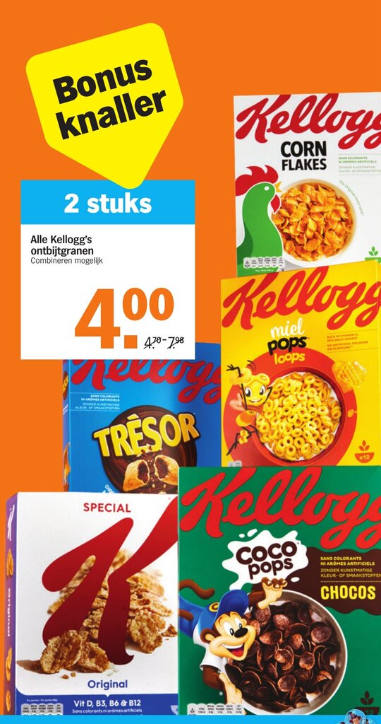 Alle kellogg's ontbijtgranen aanbieding bij Albert Heijn