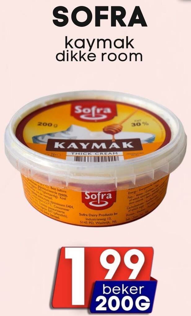 Sofra kaymak dikke room 200 g aanbieding bij Özbaktat Supermarkt