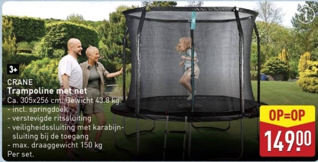 Crane trampoline met net 305 x 256 cm aanbieding bij ALDI