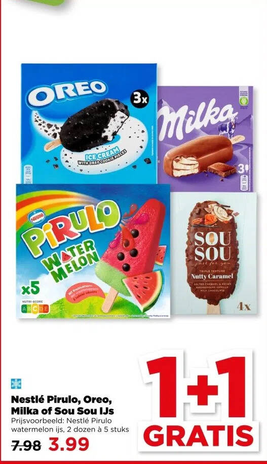Nestlé Pirulo, Oreo, Milka of Sou Sou IJs aanbieding bij PLUS