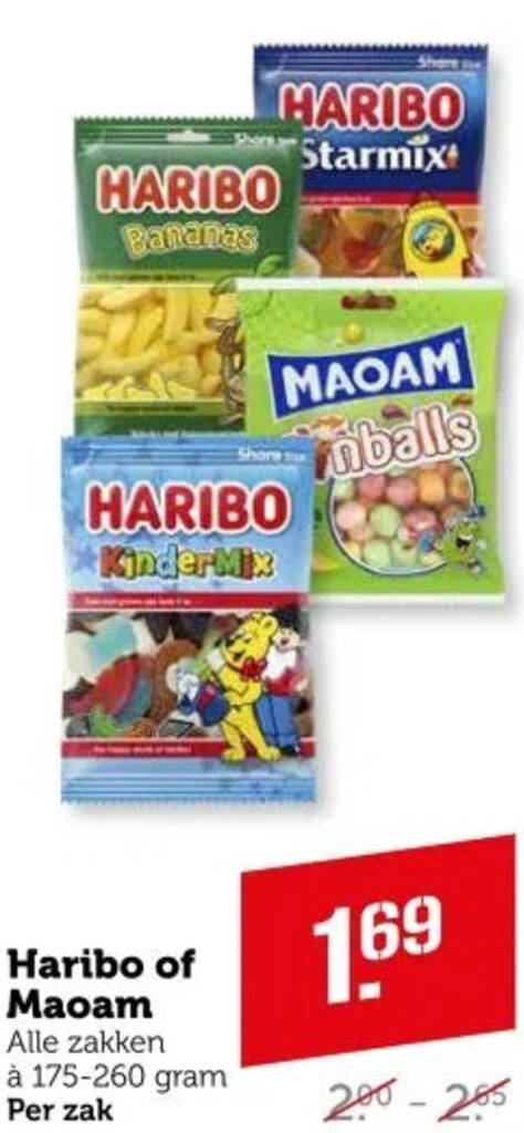 Haribo of Maoam 175 - 260 g aanbieding bij Coop