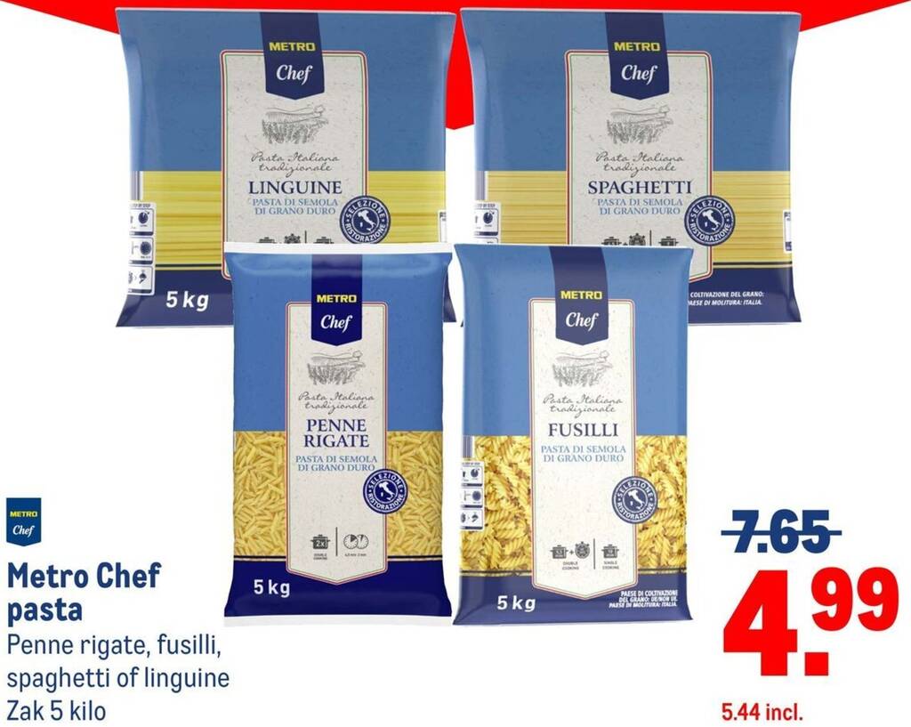 Metro Chef pasta 5 kg aanbieding bij Makro